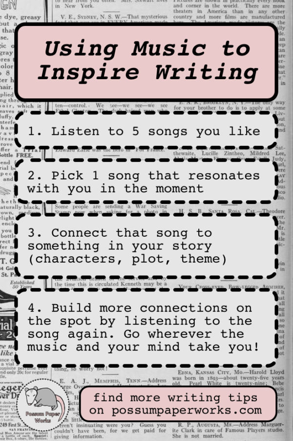 Writing Tip #2 - Inspiration From Music - Possum Paper Works